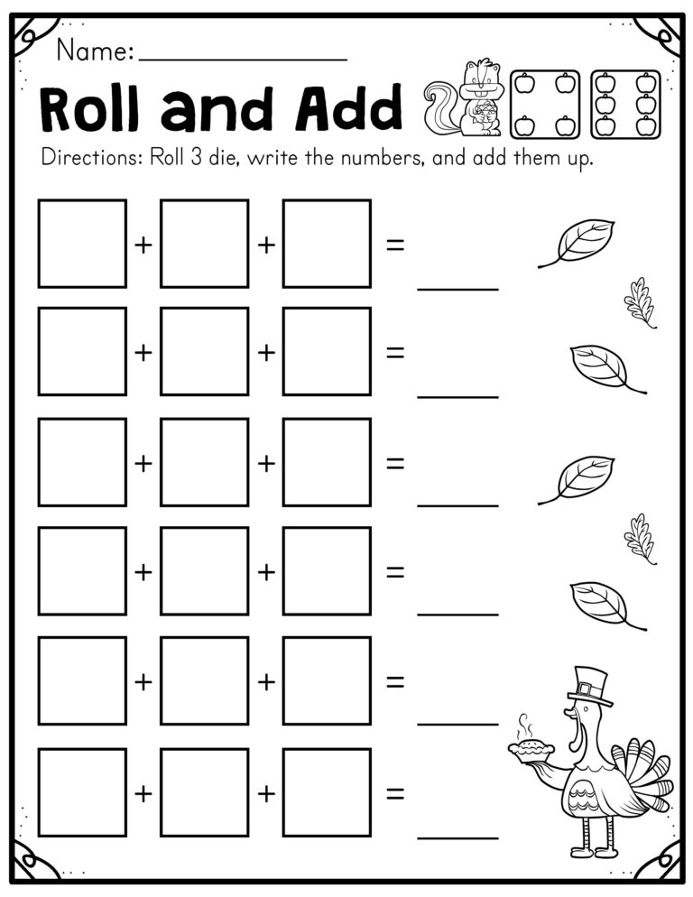 Fall Roll and Add Worksheet (First Grade) | Made By Teachers