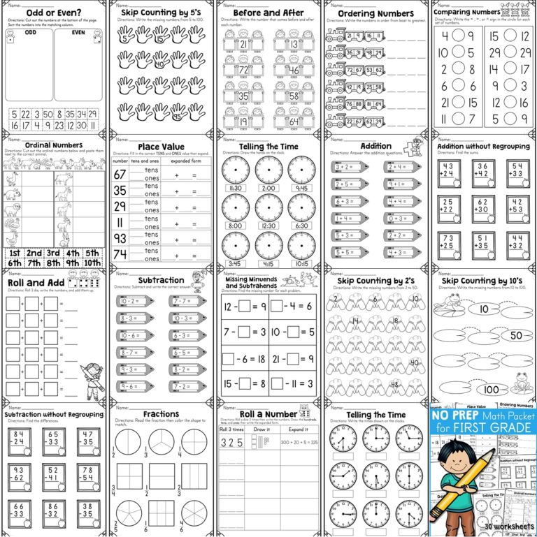NO PREP Math Packet for First Grade - Made By Teachers