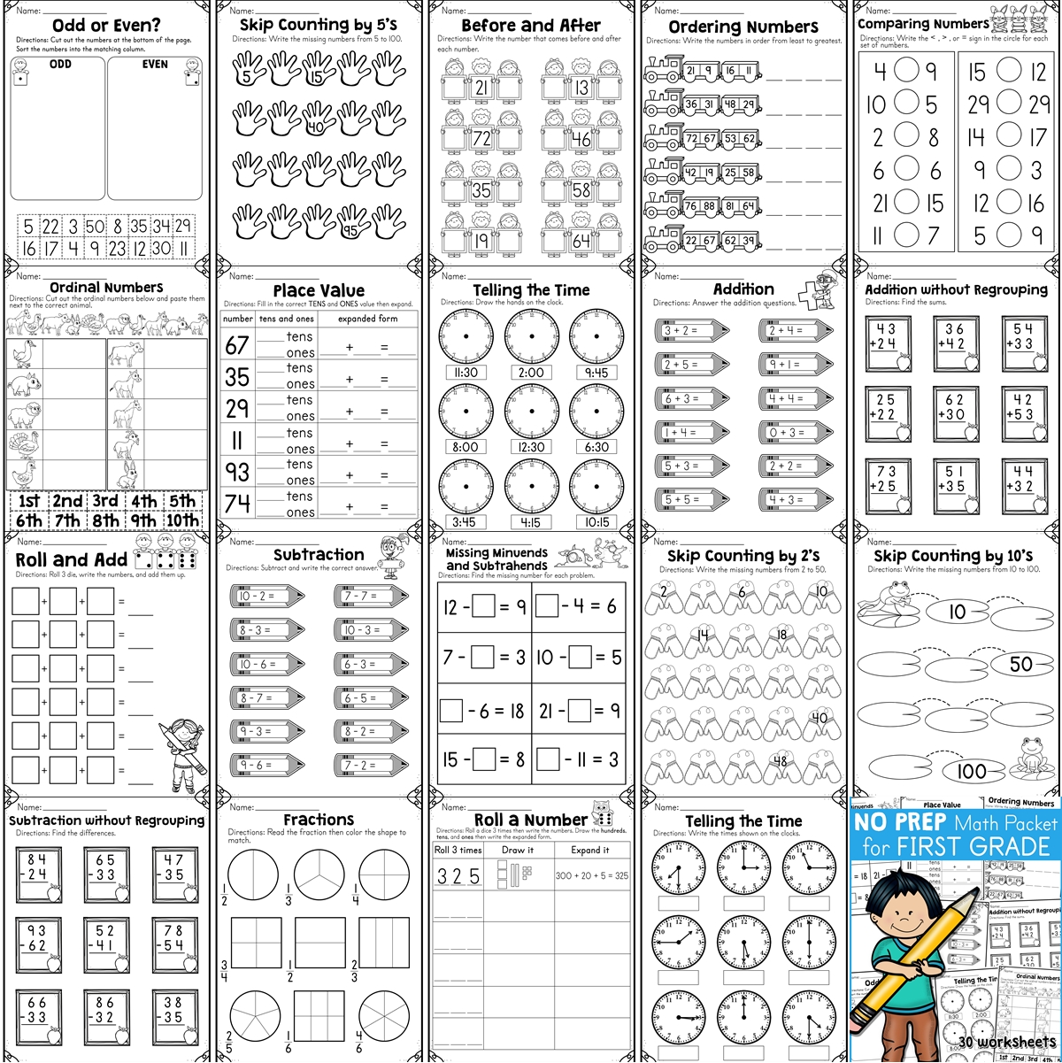 NO PREP Math Packet For First Grade Made By Teachers