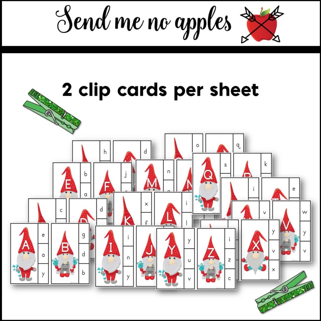Kindergarten Center - Christmas Gnome Clip Cards Letter Match Set 2 ...