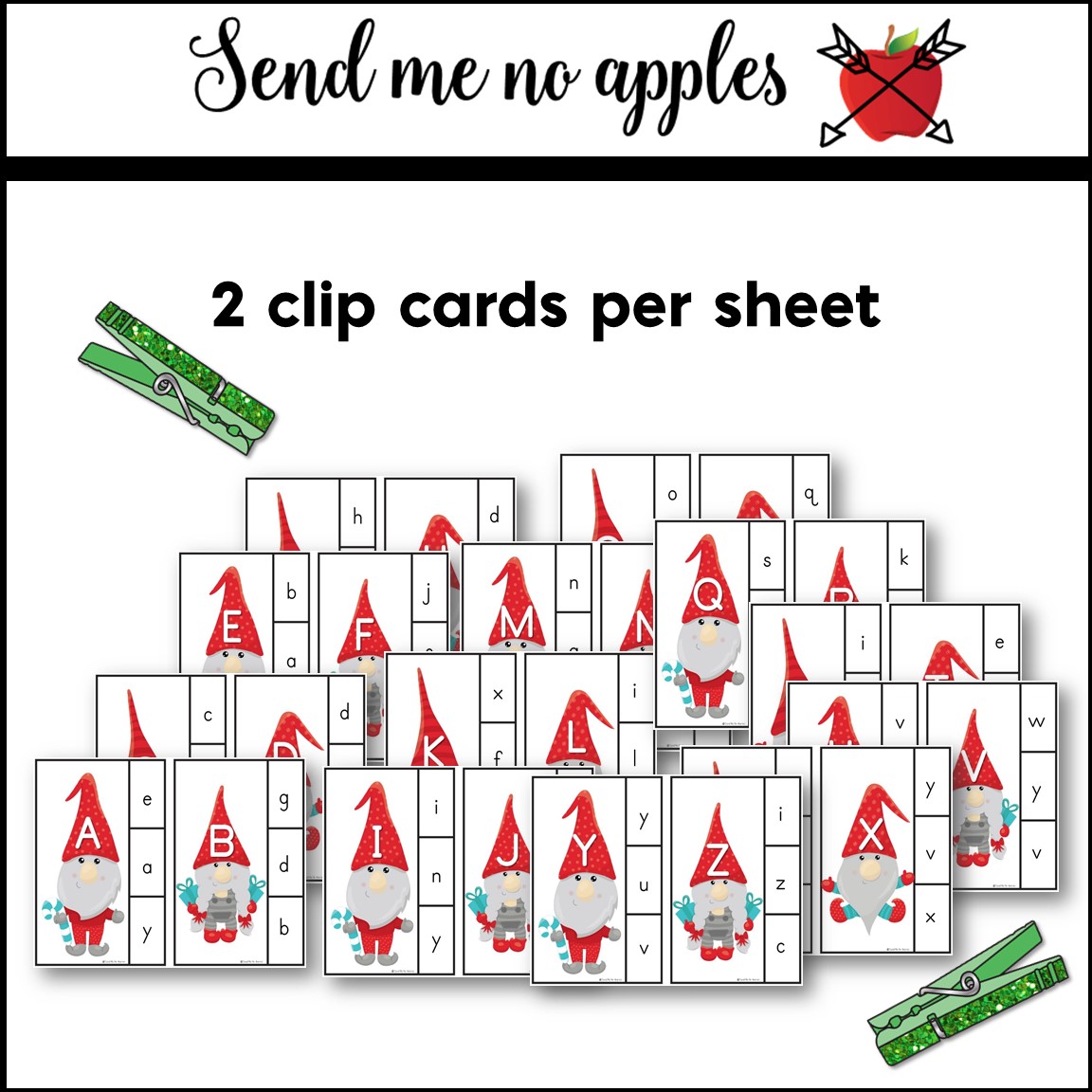 Kindergarten Center - Christmas Gnome Clip Cards Letter Match Set 2 ...