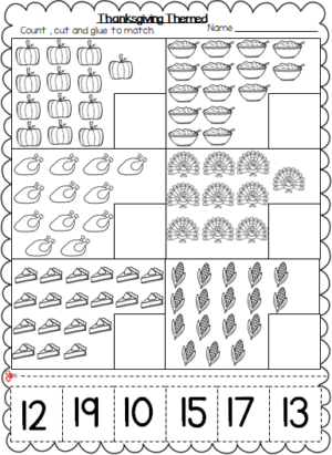 Thanksgiving Themed Numbers Cut and Paste Worksheets (1-20) | Made By ...