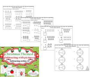 Christmas Themed Subtraction with Pictures (within 10) - Made By Teachers