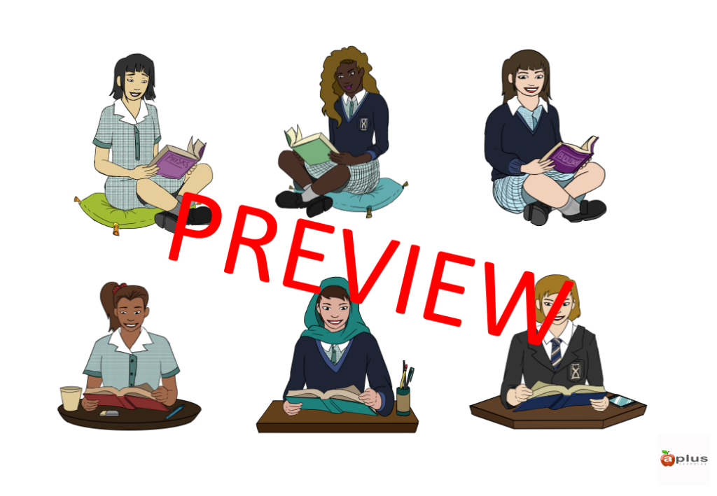 Teens Reading and Writing in Uniform Clip Art Bundle - Made By Teachers