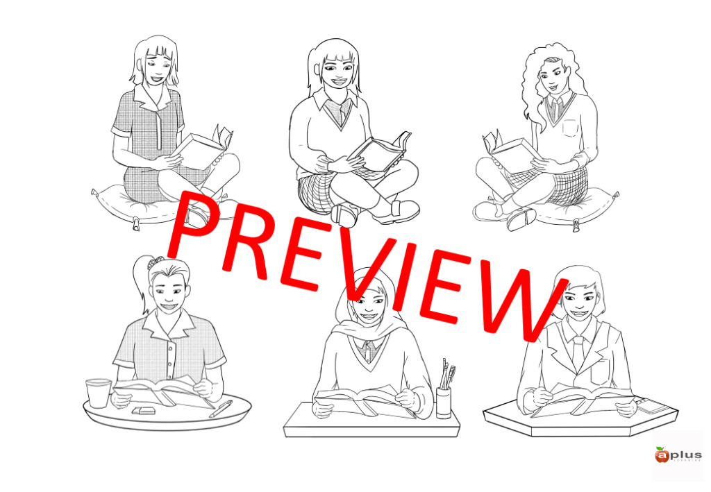 Teens Reading and Writing in Uniform Clip Art Bundle - Made By Teachers