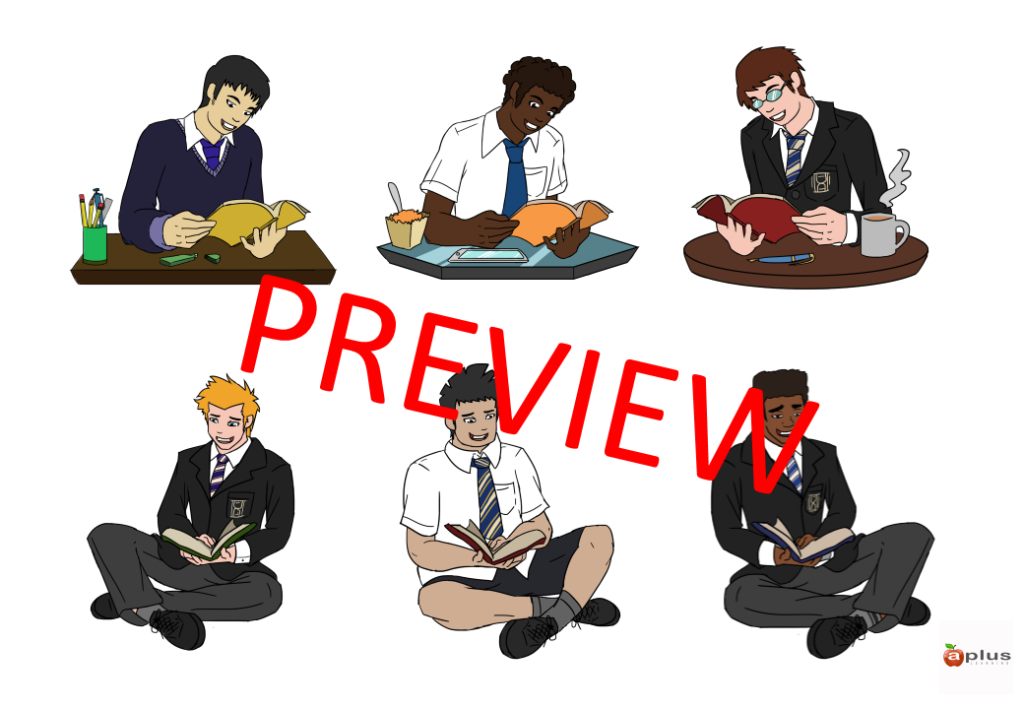 Teens Reading and Writing in Uniform Clip Art Bundle - Made By Teachers