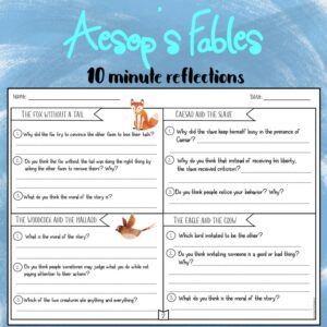 Aesop's Fables 10 minute Reflection Questions - Made By Teachers
