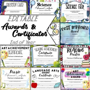 Editable Awards and Certificates for * End of Year* - Made By Teachers
