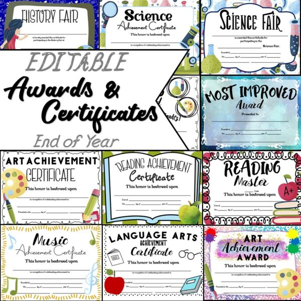 Editable Awards and Certificates for * End of Year* - Made By Teachers