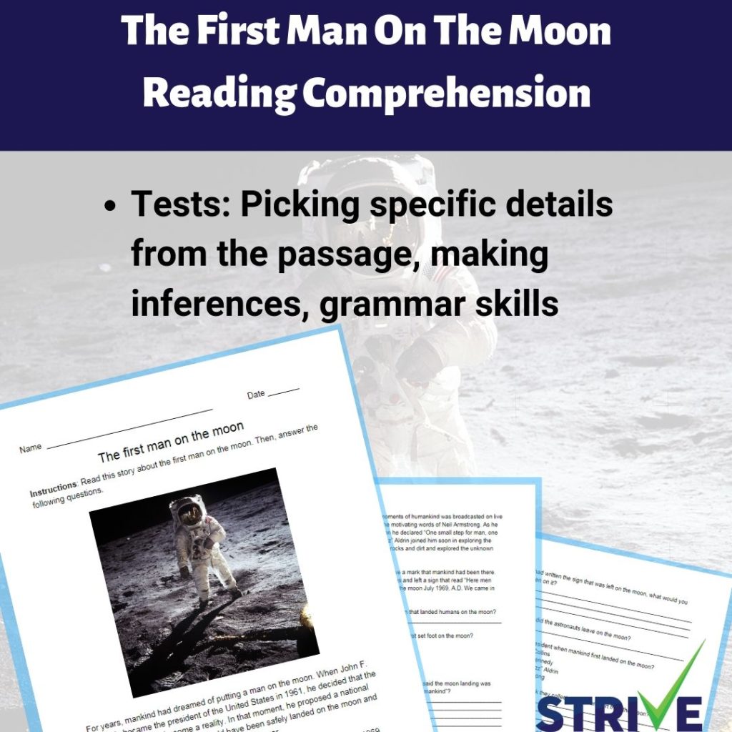 The First Man On The Moon Reading Comprehension Worksheet | Made By ...