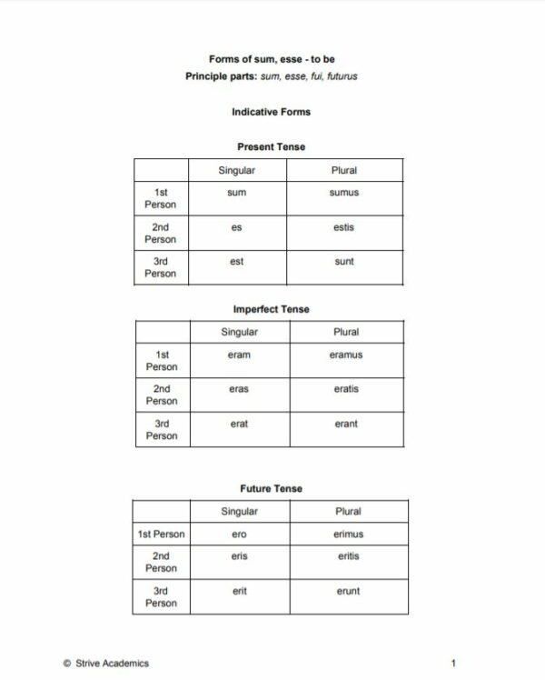 All Conjugated Forms of Sum, Esse Chart (Latin) | Made By Teachers