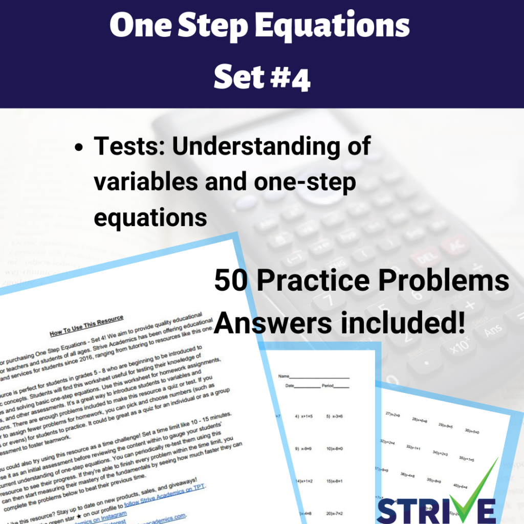 One Step Equations - Set 4 | Made By Teachers