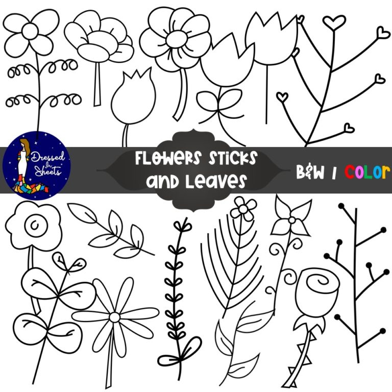 Flowers Sticks and Leaves Clip Art - Made By Teachers