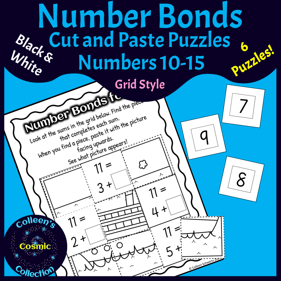 Number Bonds Bingo for numbers 16-20 for SMALL GROUPS in BLACK & WHITE ...