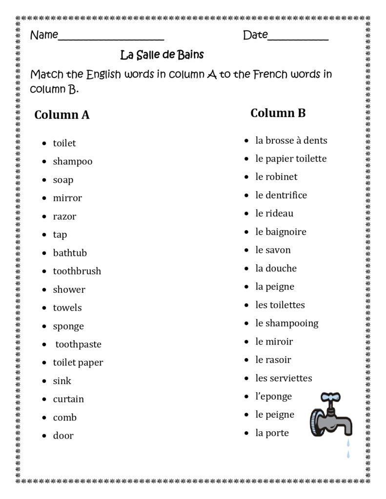 La Salle de Bains (French Bathroom) Distance Learning Worksheets - Made ...