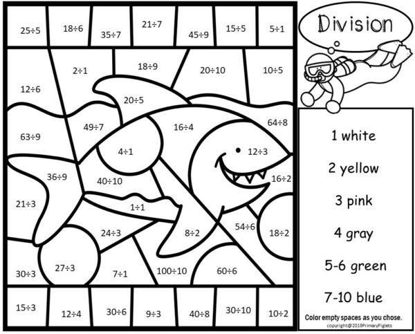 Color by Number Division Ocean Set - Made By Teachers