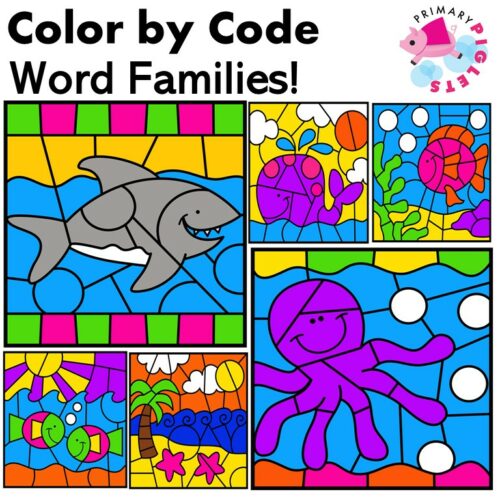 Color by Word Families Ocean Set - Made By Teachers