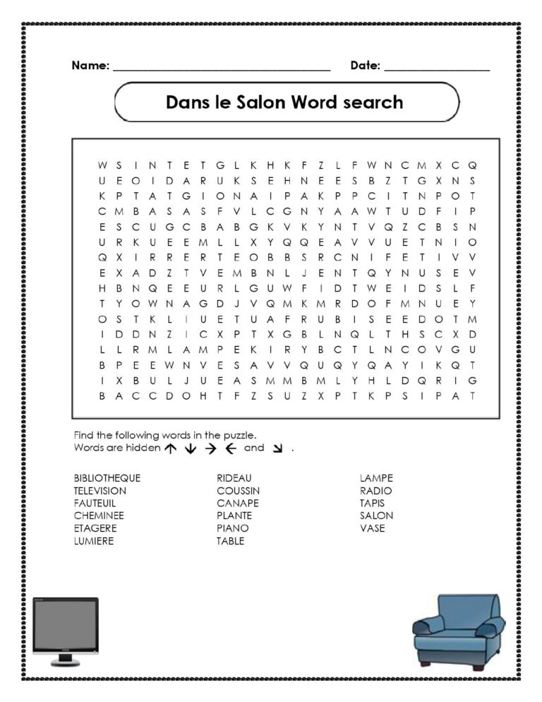 Dans le Salon (French living room) distance learning worksheet - Made ...
