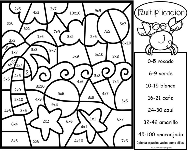 Summer Multiplication Color By Number