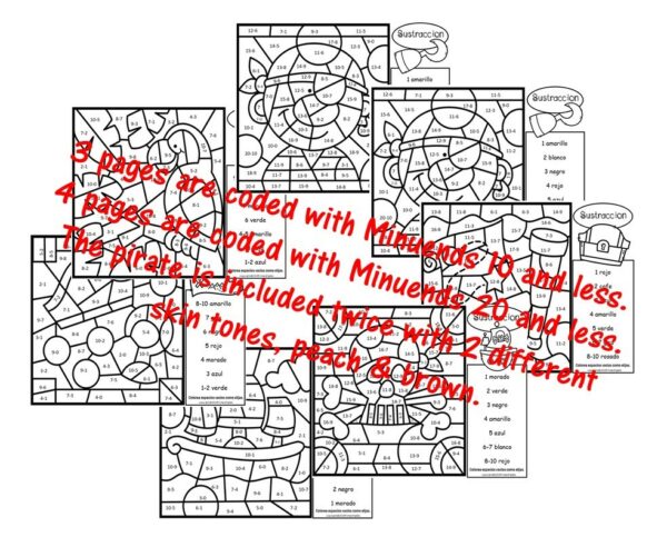 Color by Number Addition Subtraction Pirates Bundle - Made By Teachers