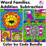 Color by Number Addition Subtraction Word Families Zoo Safari Bundle 4 ...