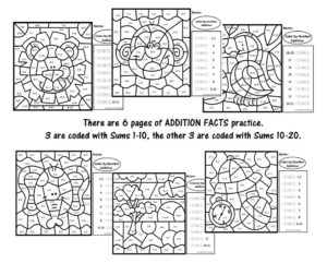 Color by Number Addition Subtraction Word Families Zoo Safari Bundle 4 ...