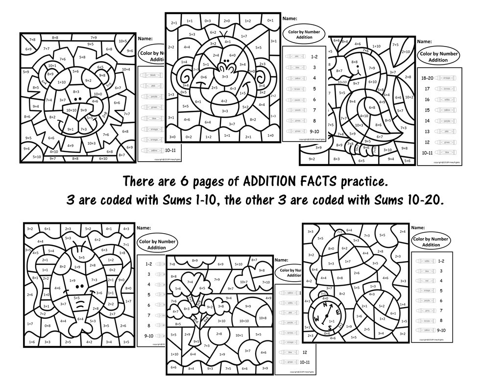 Color by Number Addition Subtraction Word Families Zoo Safari Bundle 4 ...