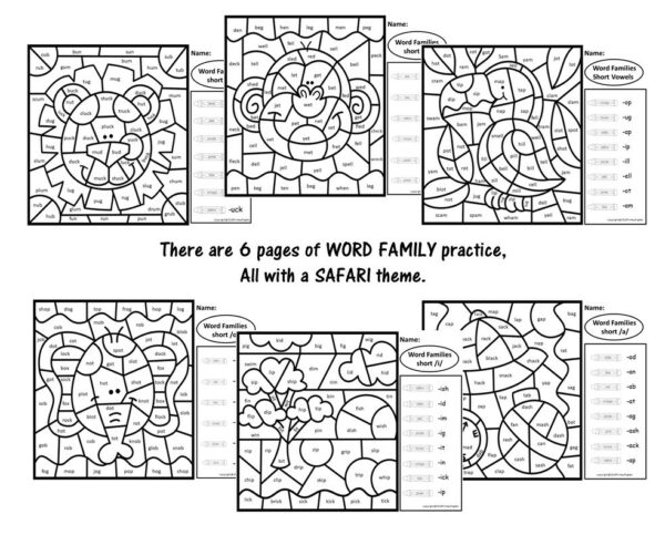 Color by Number Addition Subtraction Word Families Zoo Safari Bundle 4 ...