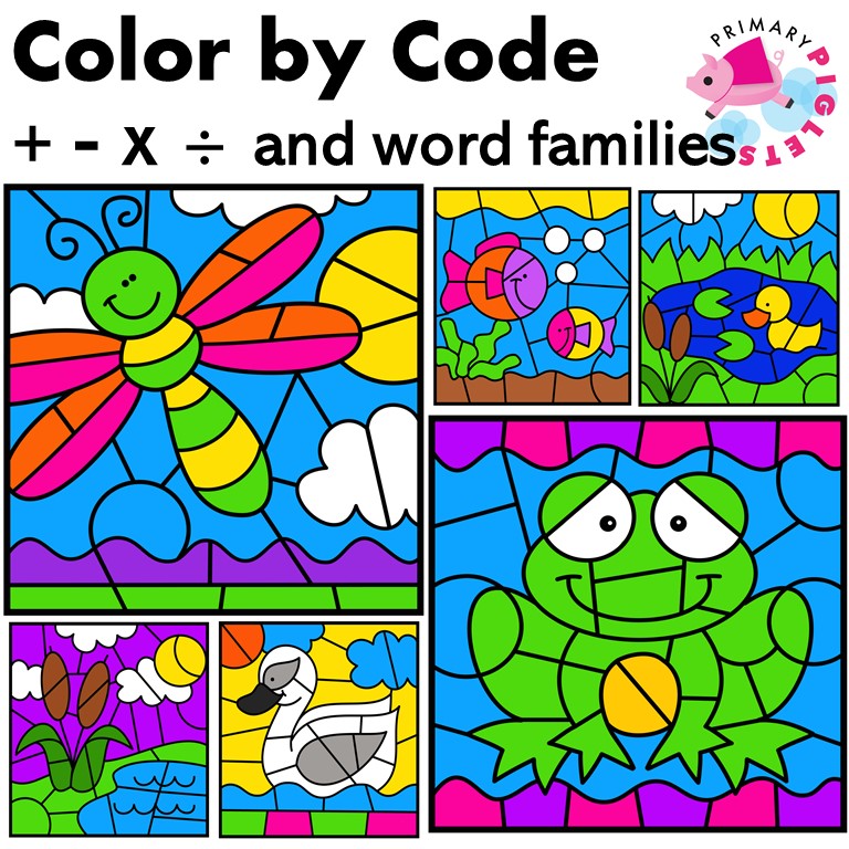 Color By Number Math Facts And Word Families Pond Life Bundle Made By Color By Number Math Facts And Word Families Pond Life Bundle Made By
