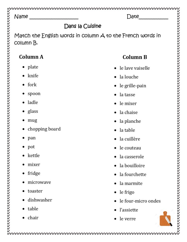 Dans la Cuisine (French Kitchen) Distance Learning Worksheets - Made By ...