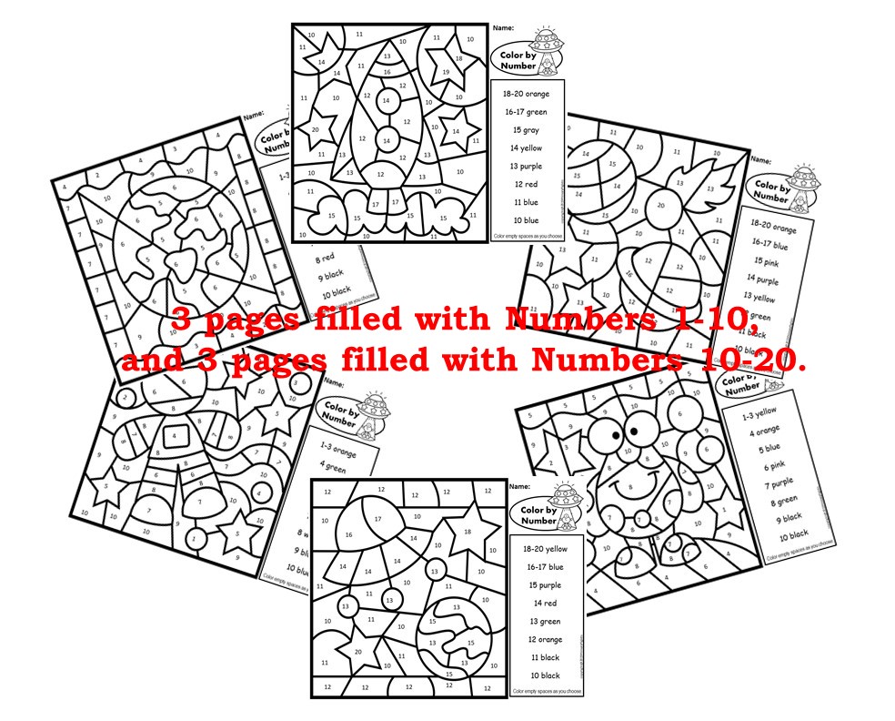 Color by Number Space Addition Subtraction Multiplication Division ...