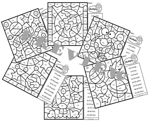 Color by Number Space Addition Subtraction Multiplication Division ...
