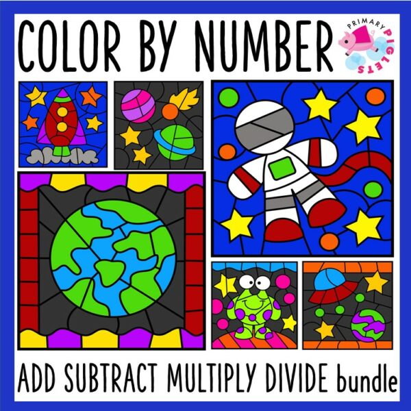Color by Number Space Addition Subtraction Multiplication Division ...