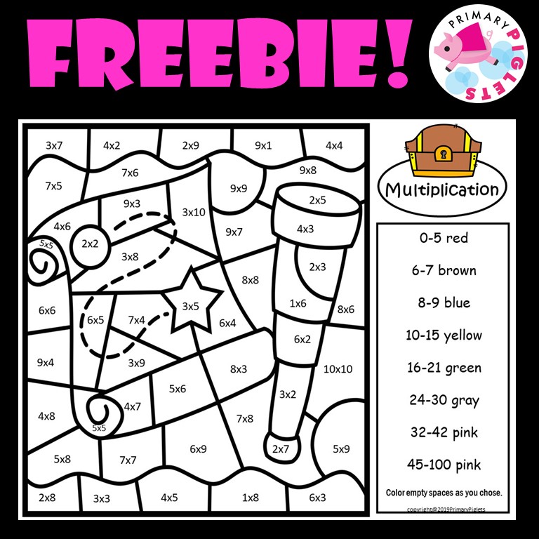 Multiplication Color By Number Pirates 1 Page FREEBIE Made By Teachers
