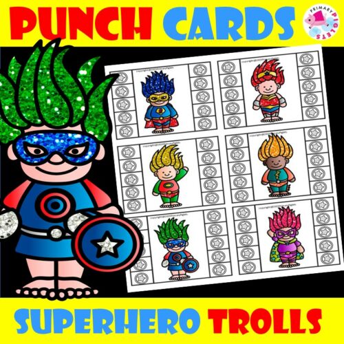 Punch Cards SuperHero Trolls Large Size - Made By Teachers