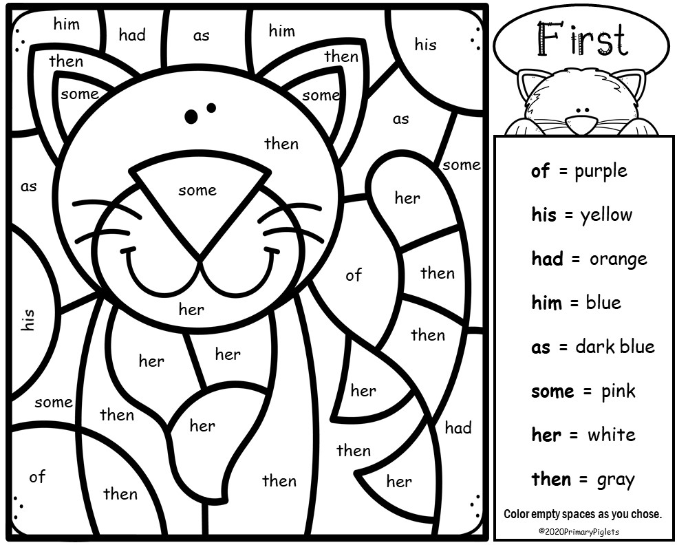 Color By Sight Words First Grade L Second Grade Pets Bundle Made By