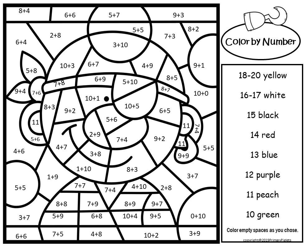 Color By Number Addition Subtraction Multiplication Division Pirates 