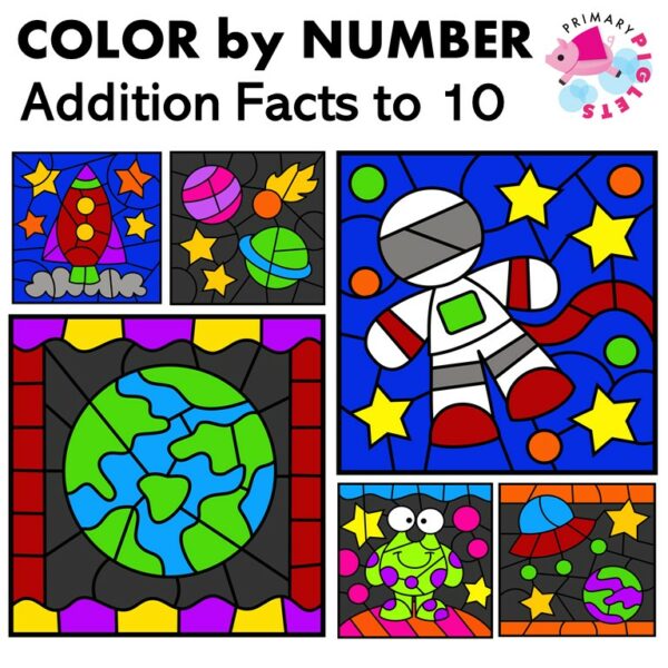 Space Color by Number Addition to 10 | Made By Teachers