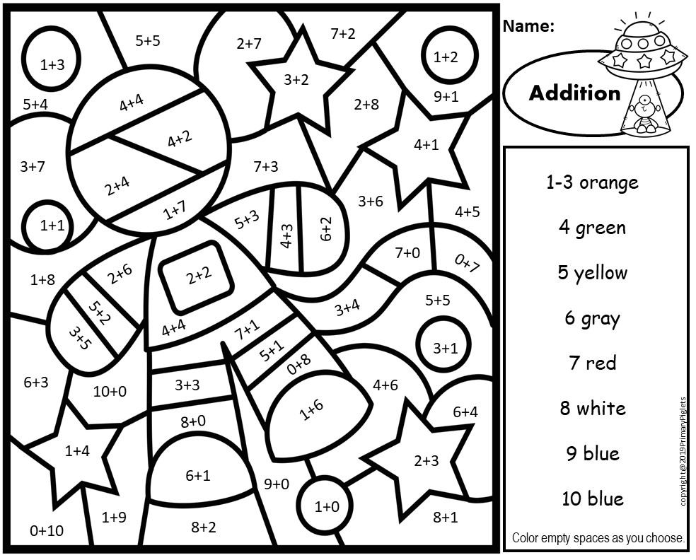 Space Color By Number Addition To 10 Made By Teachers