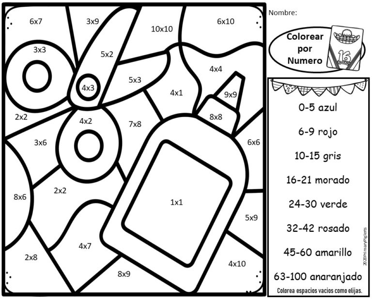 BACK TO SCHOOL COLOR BY NUMBER MULTIPLICATION FACTS PRACTICE IN SPANISH ...