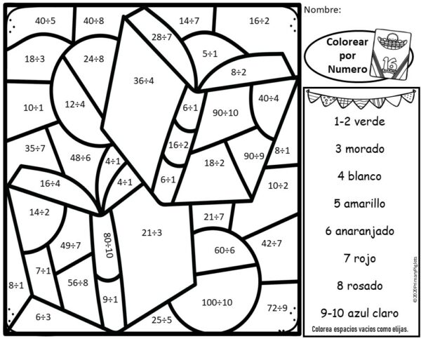BACK TO SCHOOL COLOR BY NUMBER DIVISION FACTS PRACTICE IN SPANISH ...