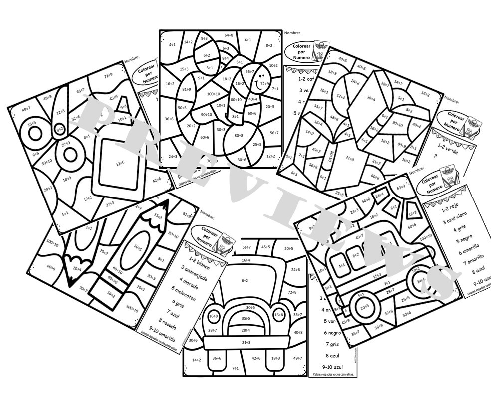 Spanish Color by Number Basic Facts Back to School Bundle - Made By ...