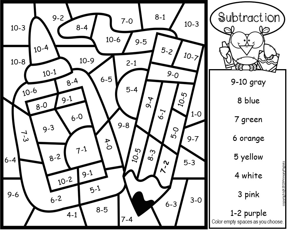 BACK TO SCHOOL COLOR BY NUMBER SUBTRACTION FACTS PRACTICE Made By 
