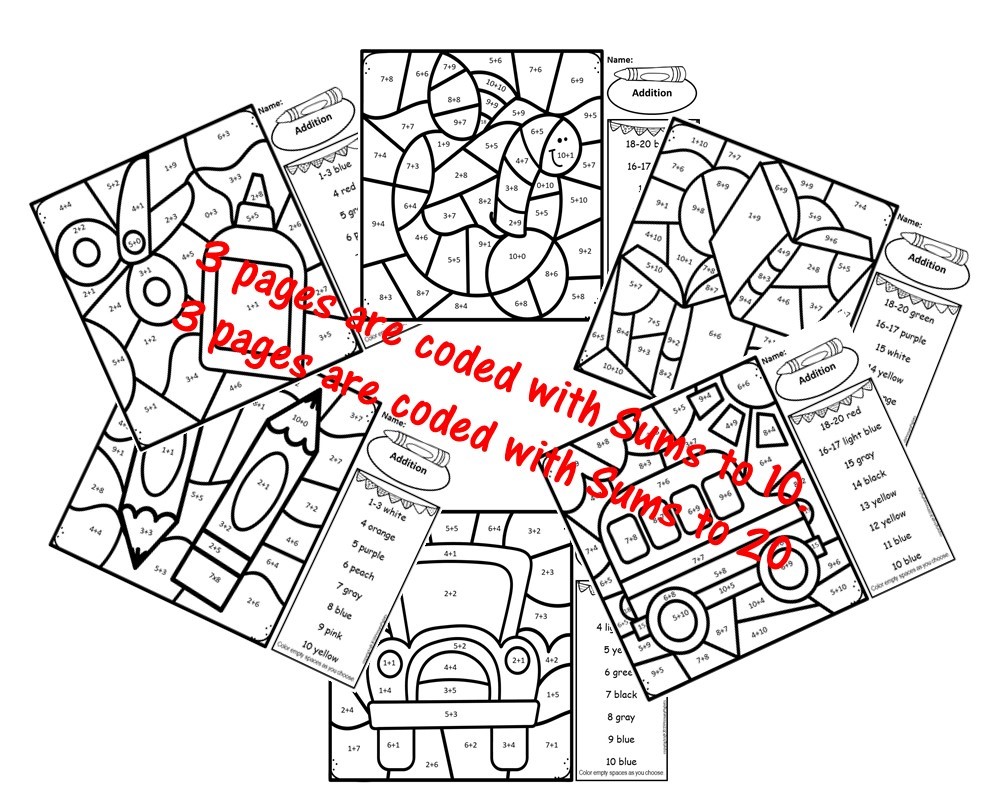 BACK TO SCHOOL COLOR BY NUMBER ADDITION SUBTRACTION MULTIPLICATION ...