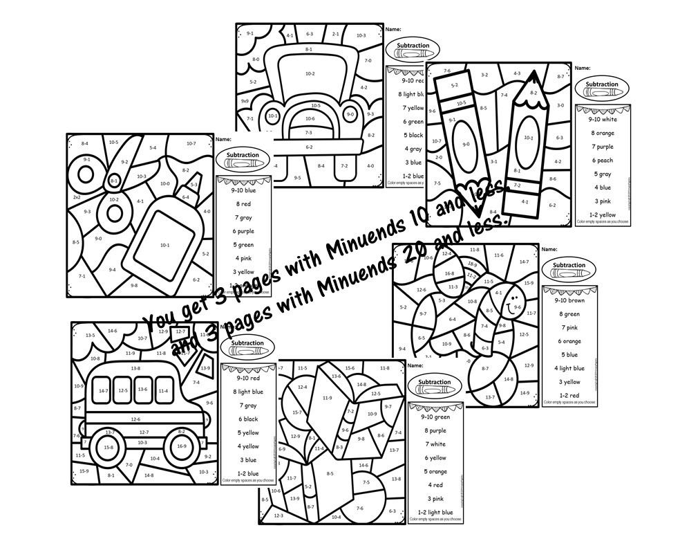 BACK TO SCHOOL COLOR BY NUMBER ADDITION SUBTRACTION MULTIPLICATION ...