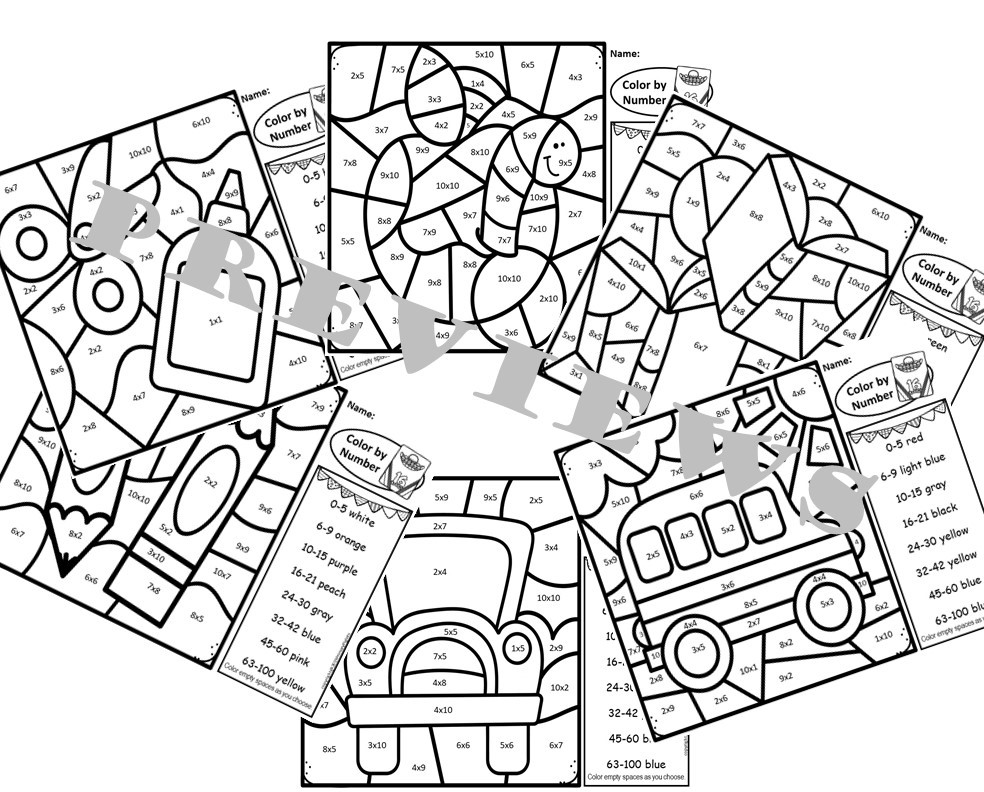 BACK TO SCHOOL COLOR BY NUMBER ADDITION SUBTRACTION MULTIPLICATION ...
