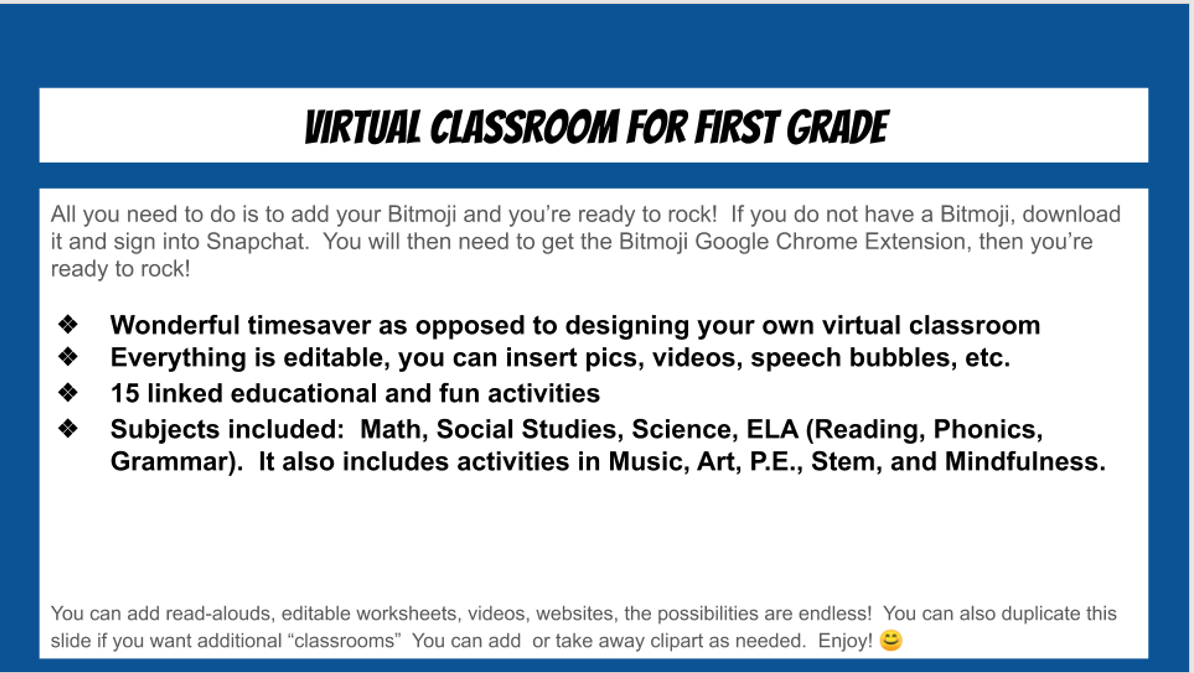 Bitmoji Virtual Classroom for First Grade (All Subjects) | Made By Teachers