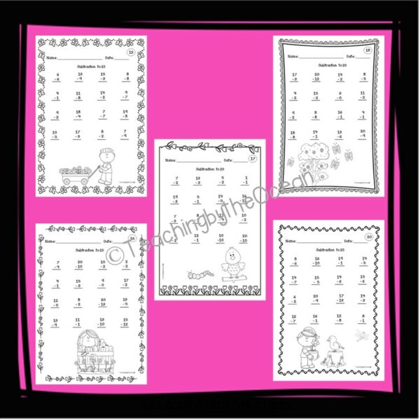 Spring Subtraction to 20 Fact Fluency Worksheets | Made By Teachers