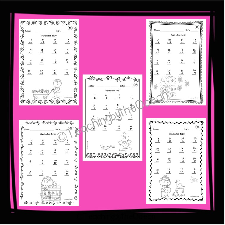 Spring Subtraction to 20 Fact Fluency Worksheets | Made By Teachers