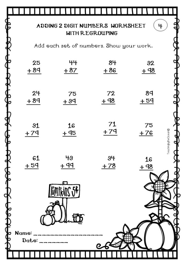 Adding 2 Digit Numbers Worksheets - Fall Themed - Made By Teachers